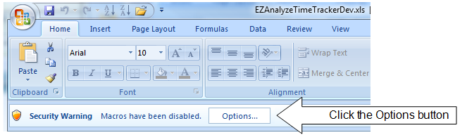 EZAnalyze TimeTracker Help Enabling Macros